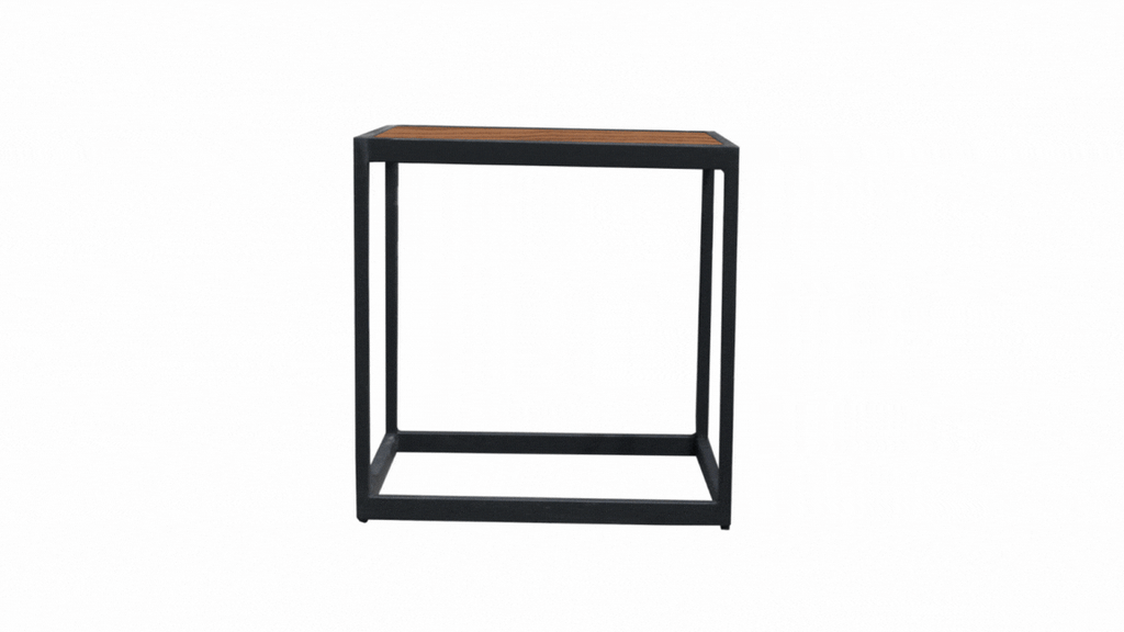 SET MESAS LATERALES DE METAL "CUBA CON MADERA" 2 PZAS – Dizzeño Art Glass